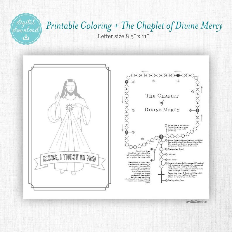 Divine Mercy Chaplet Coloring Page, Instant Download, the Chaplet of ...