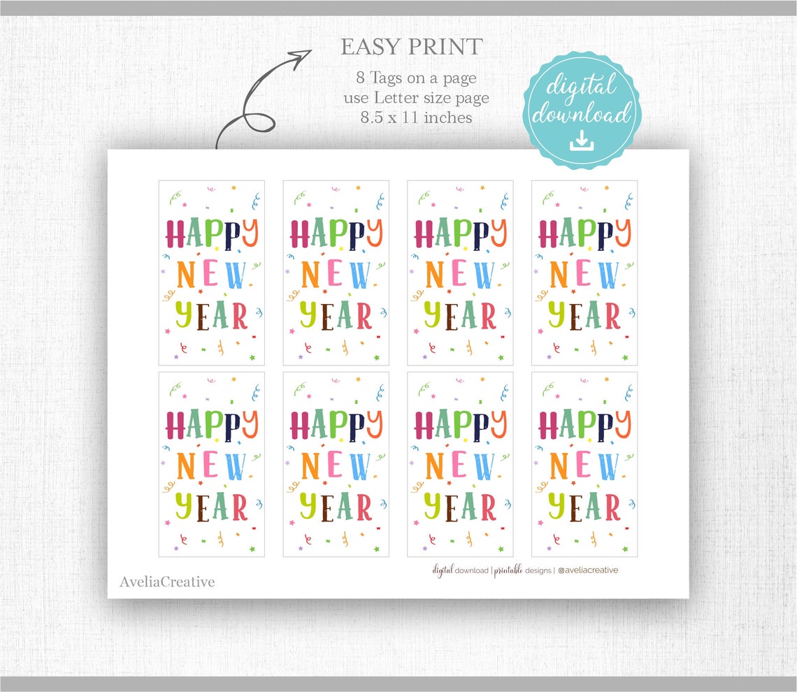 Happy New Year Gift Tags, Instant Download, Printable New Year Tags ...