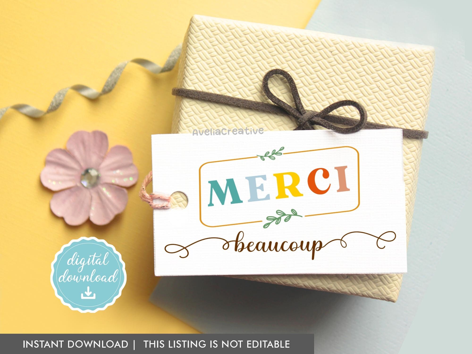 Merci Beaucoup Printable Tag, Instant Download, Thank You Tag, Merci ...