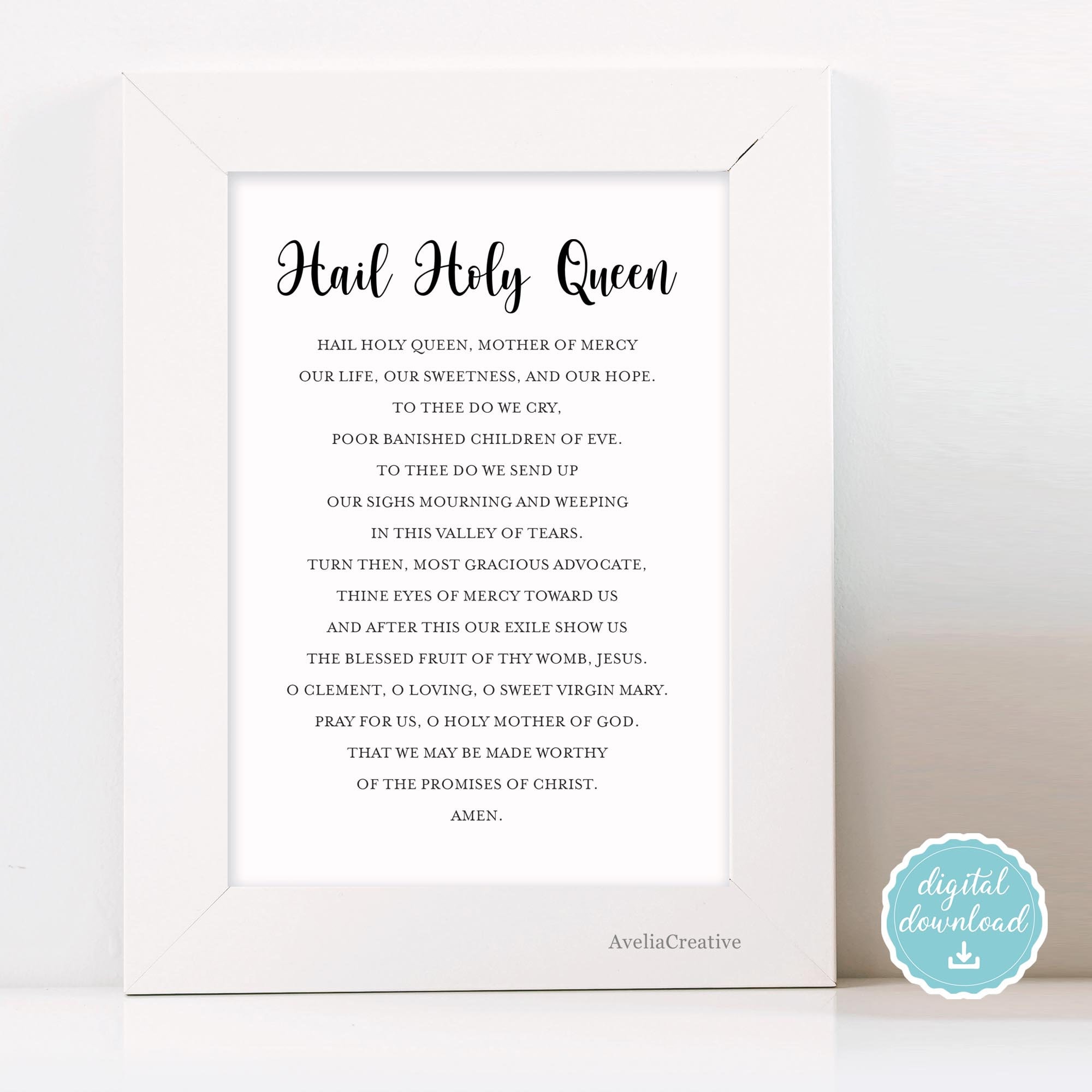 Hail Holy Queen Wall Art, Instant Download, Catholic Prayers Printable ...