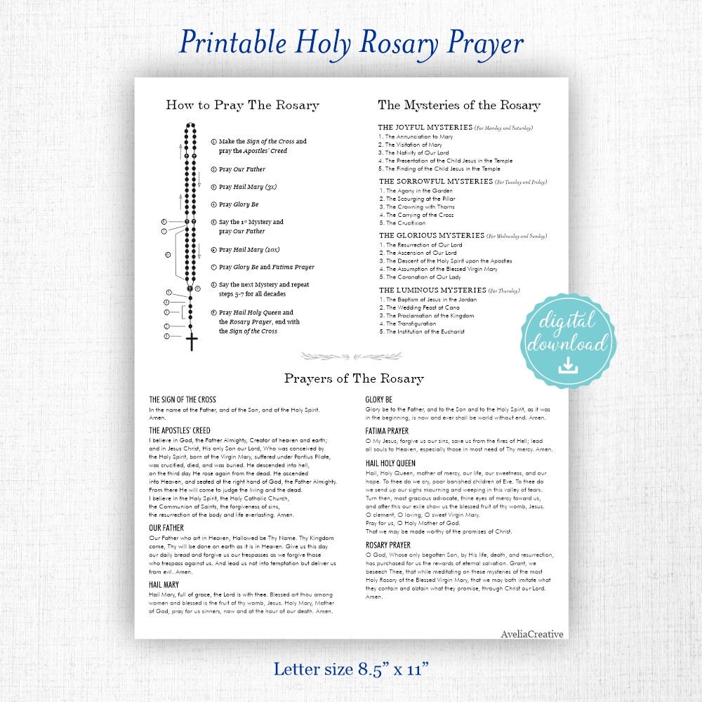 How to Pray the Rosary, Instant Download, Printable Holy Rosary Prayer ...