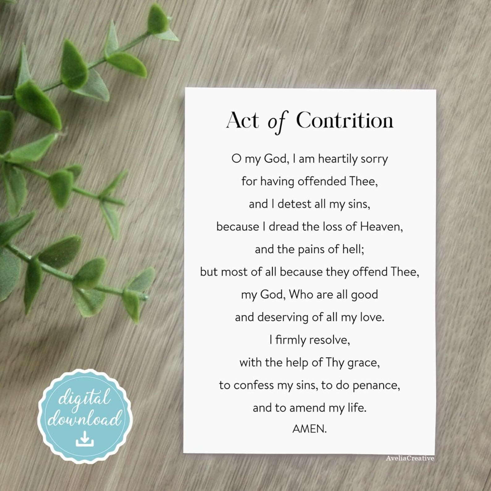 Act of Contrition Printable Prayer Card, Instant Download, Prayer for ...