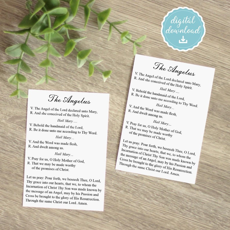 The Angelus Prayer Printable Card, Instant Download, Catholic Prayer ...
