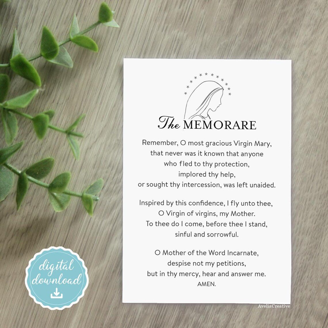 Printable Prayer Card the Memorare, Instant Download, Catholic Prayer ...