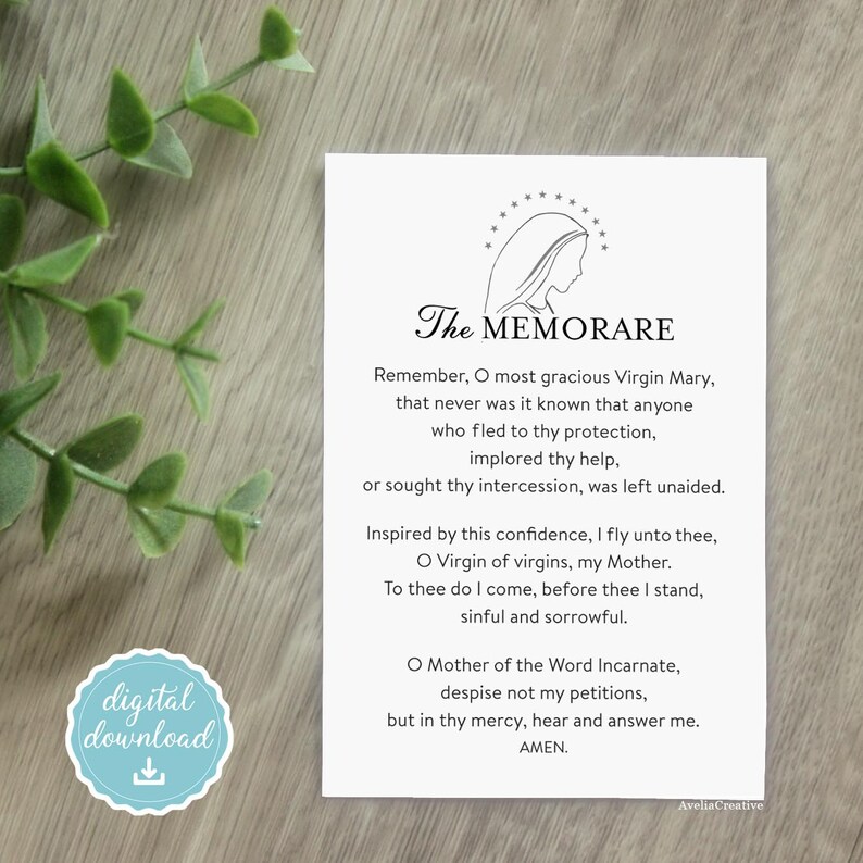 Printable Prayer Card the Memorare, Instant Download, Catholic Prayer ...