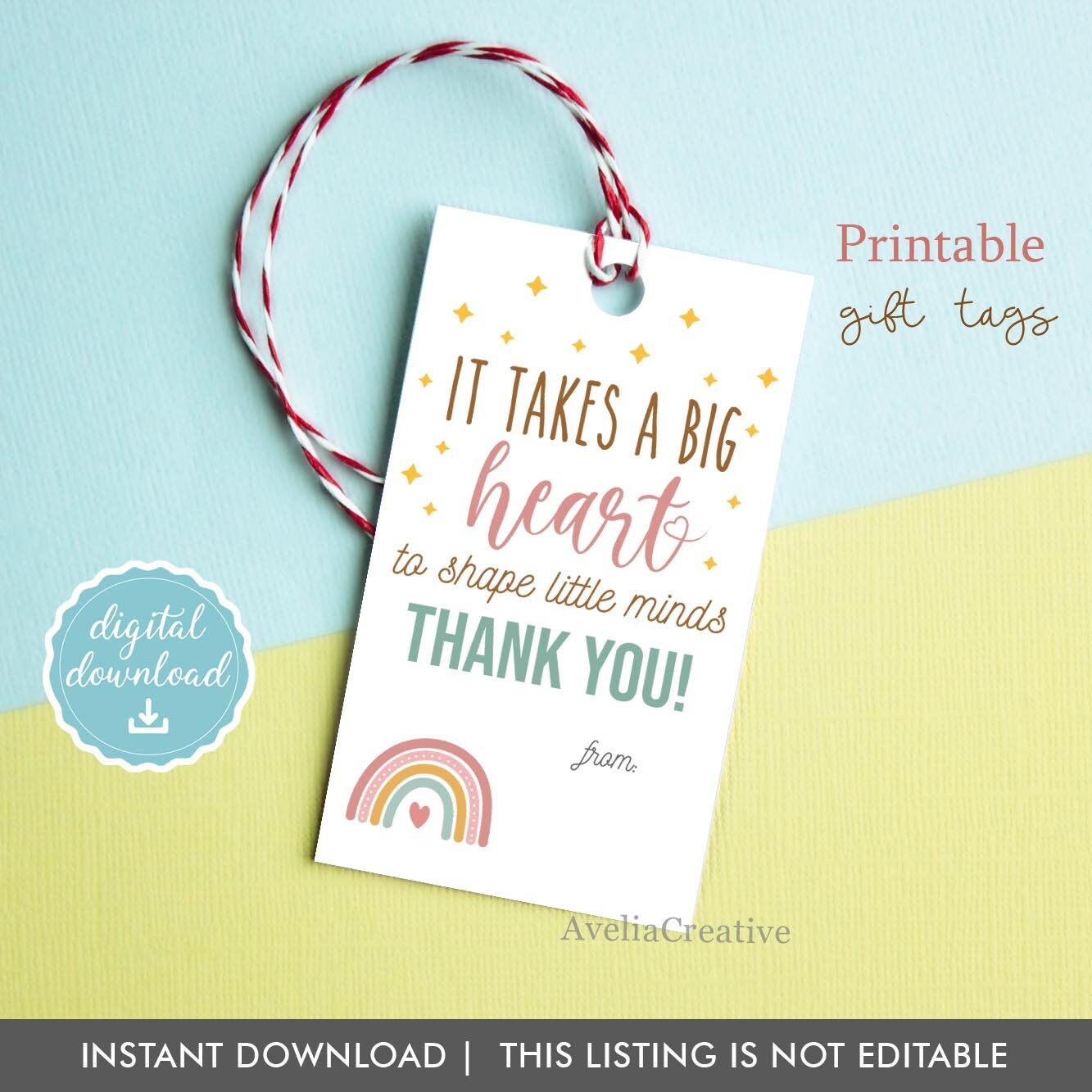 Teacher Appreciation Gift Tags, Instant Download, It Takes A Big Heart ...
