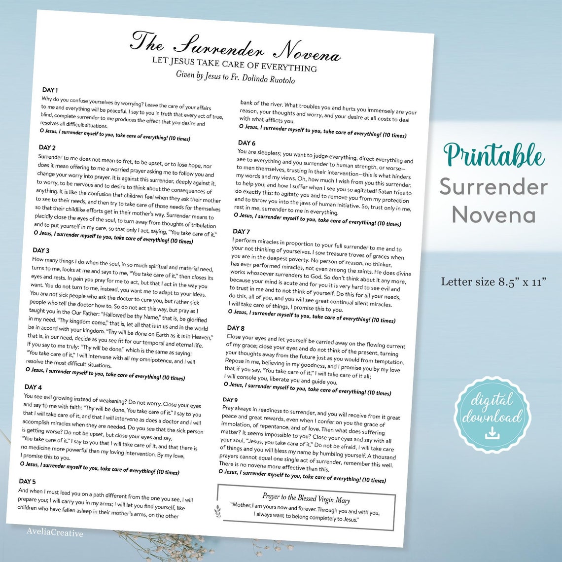 The Surrender Novena Printable Prayer, Instant Download, Catholic ...