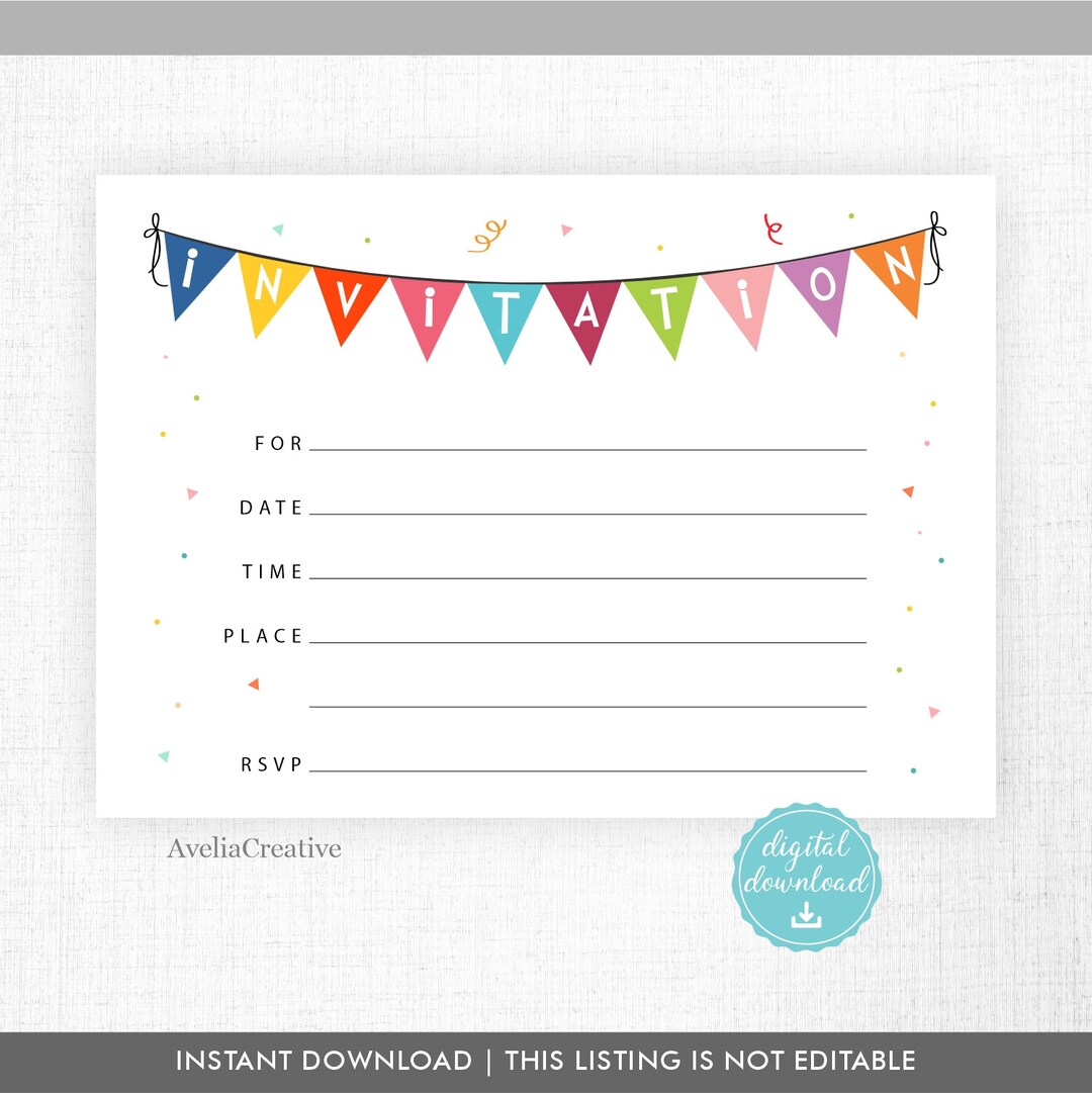 Party Blank Invitation Instant Download Fill-in Invite - Etsy
