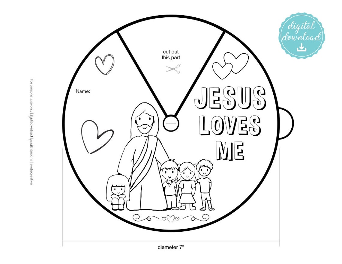 Jesus Loves Me Printable Coloring Wheel, Instant Download, Kids Bible ...