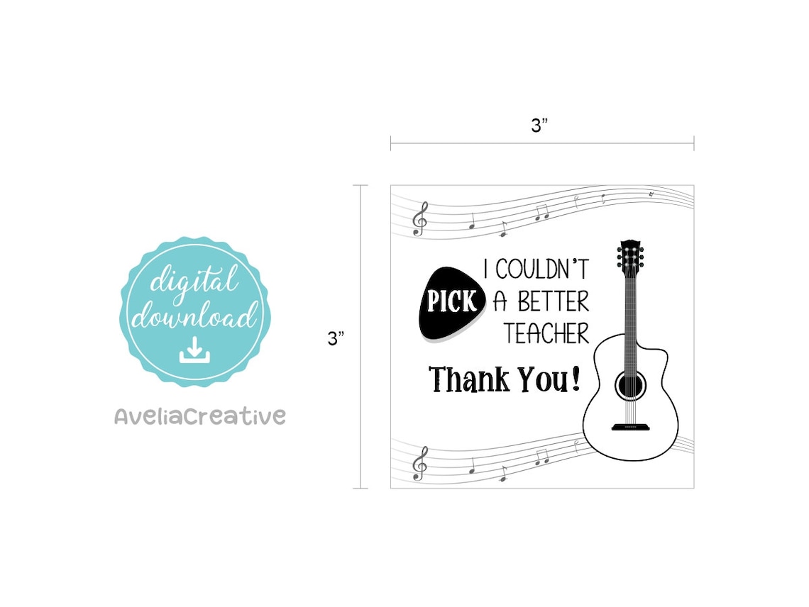 Guitar Teacher Gift Tags, Instant Download, Printable Music Teacher ...