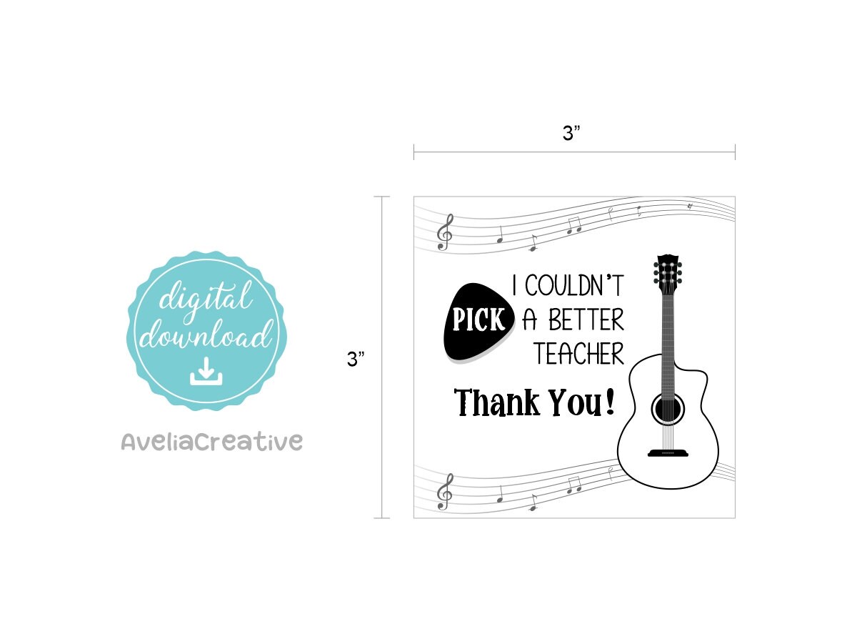 Guitar Teacher Gift Tags, Instant Download, Printable Music Teacher ...