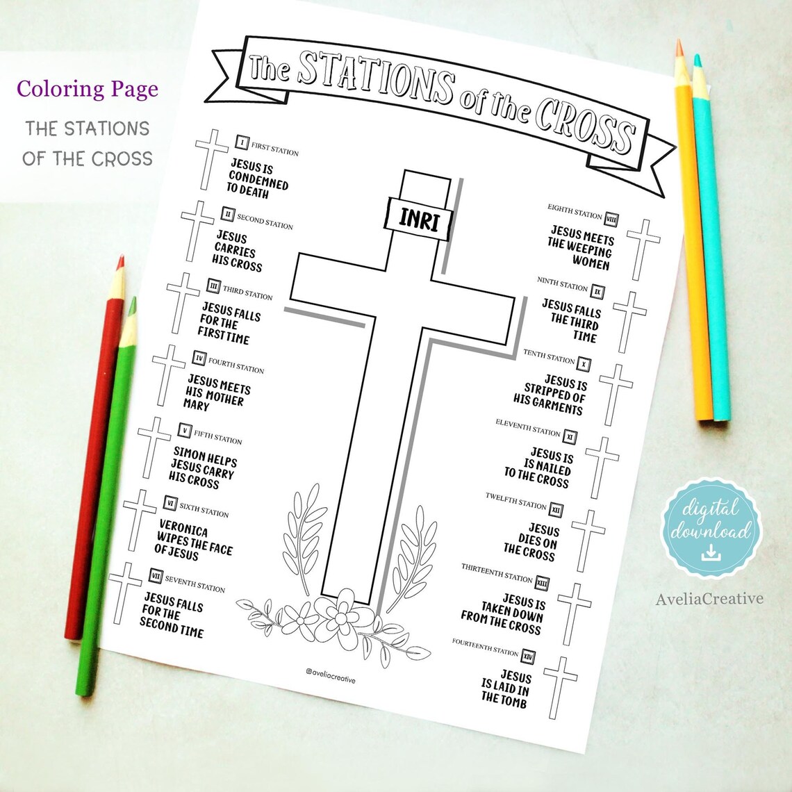 The Stations of the Cross Coloring Page, Instant Download, Printable ...