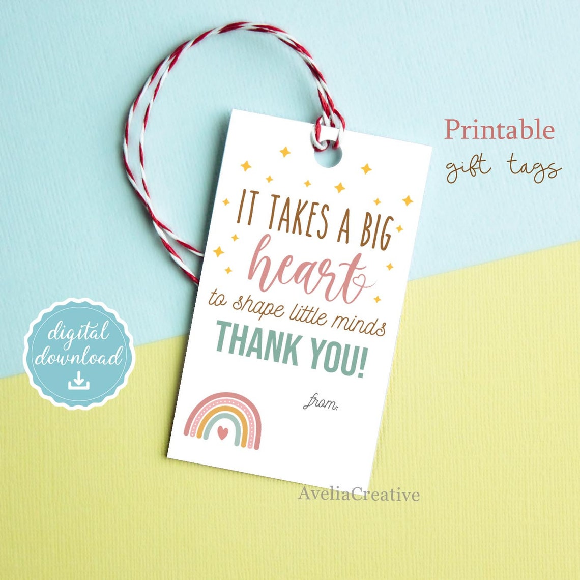 Teacher Appreciation Gift Tags, Instant Download, It Takes A Big Heart ...