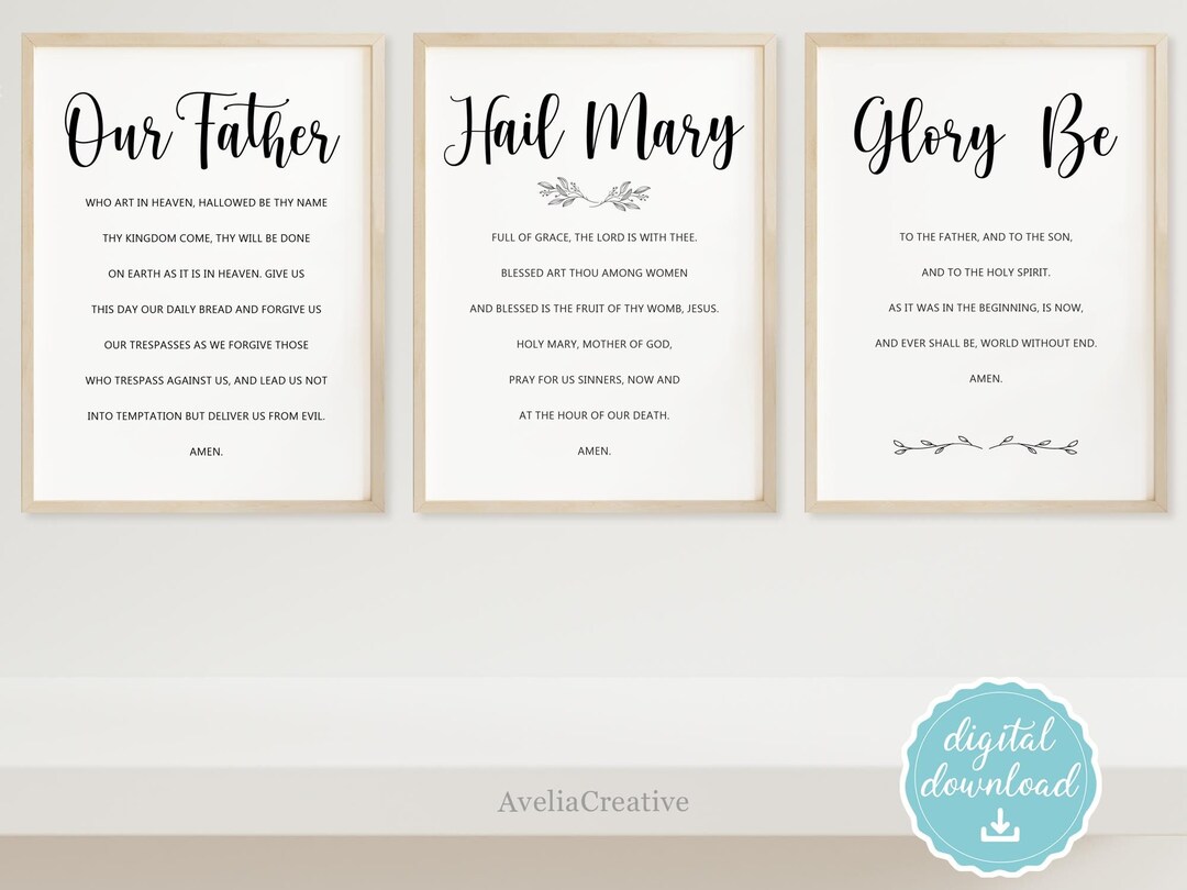 Our Father Hail Mary Glory Be Prayer Wall Art, Instant Download, Set of 3 Catholic Prayer the ...