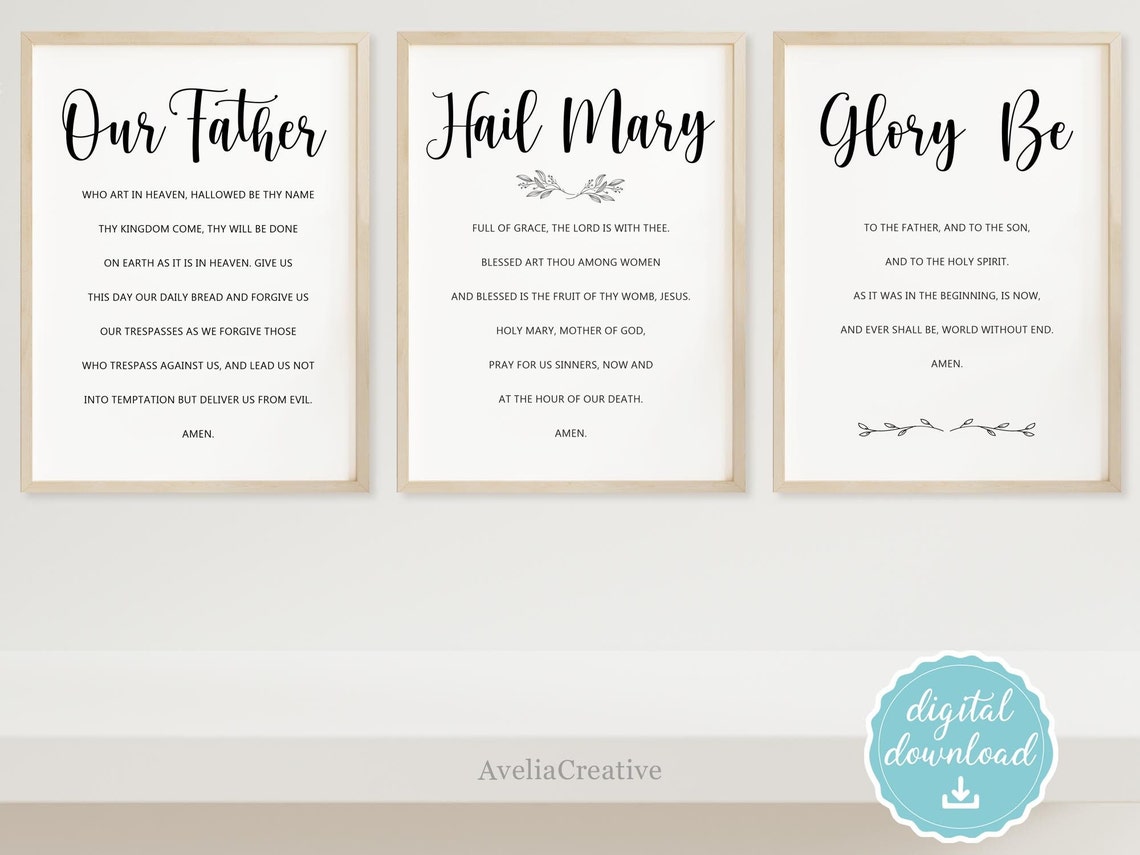 Our Father Hail Mary Glory Be Prayer Wall Art, Instant Download, Set of ...