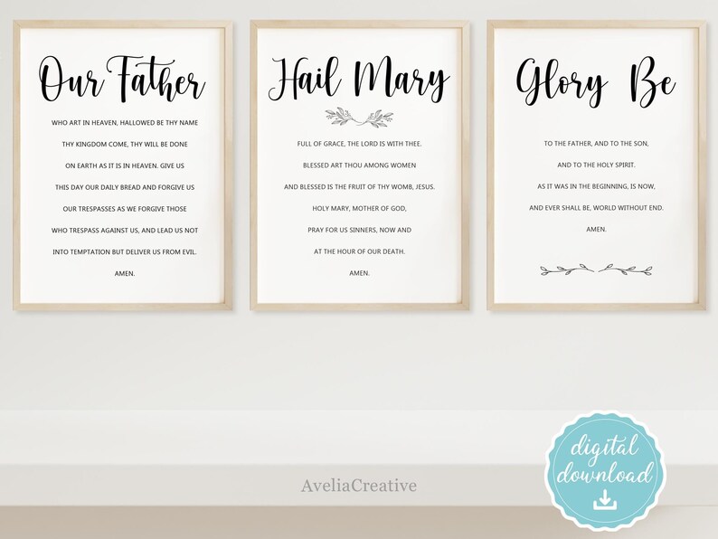 Our Father Hail Mary Glory Be Prayer Wall Art, Instant Download, Set of ...