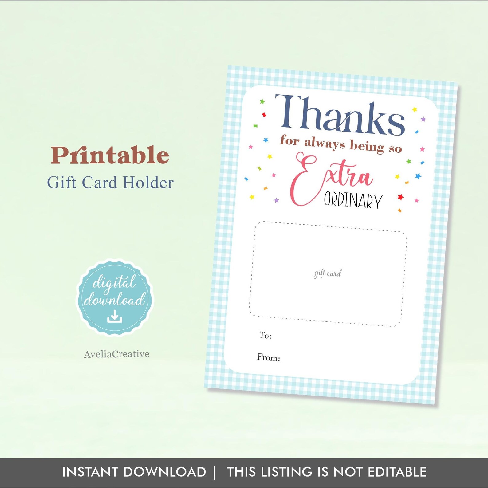 Printable Gift Card Holder, Instant Download, Thanks for Always Being ...