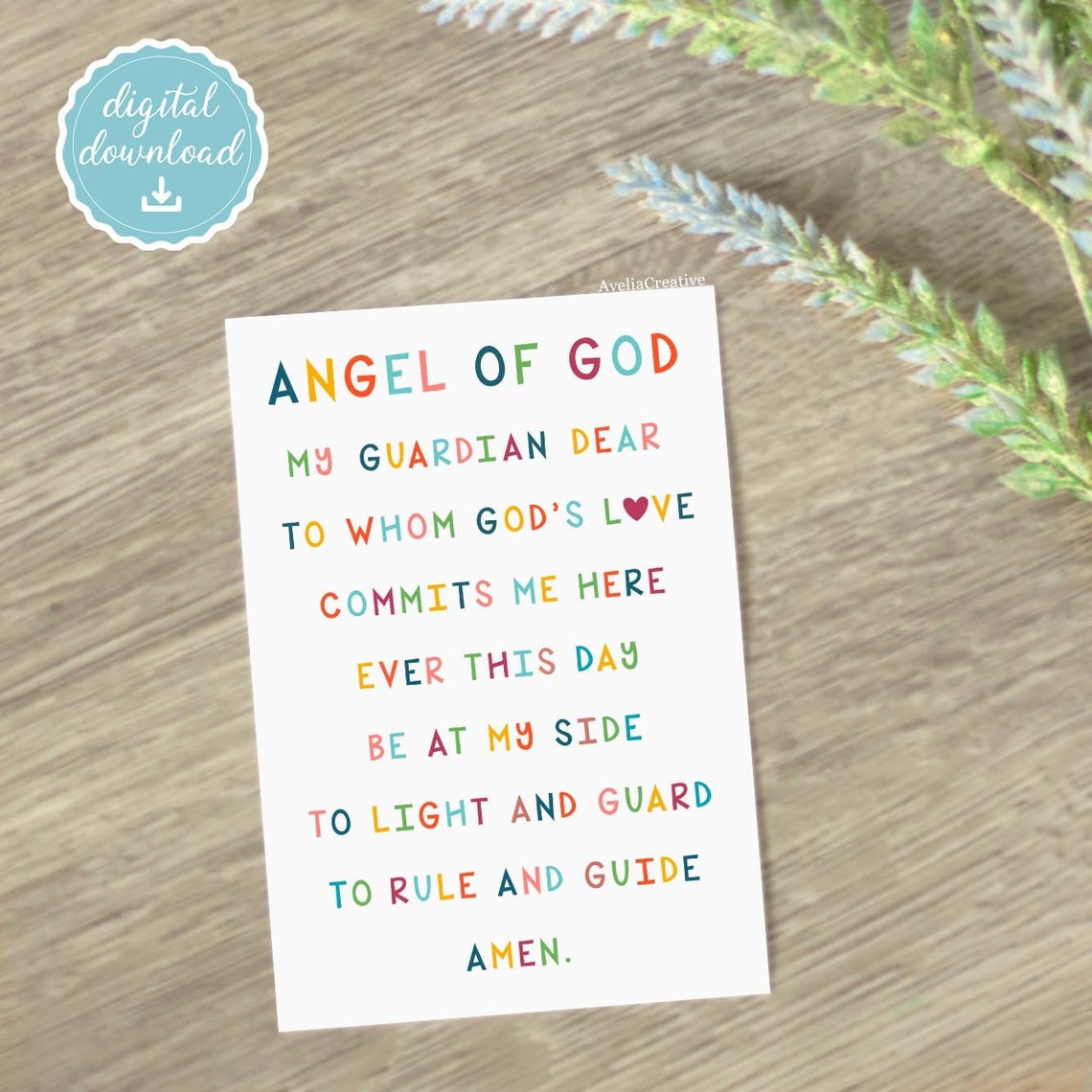 Printable Prayer Card Angel of God, Instant Download, Prayer to ...