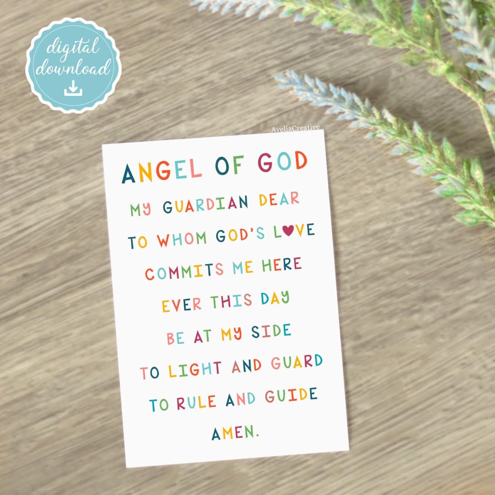 Printable Prayer Card Angel of God, Instant Download, Prayer to ...