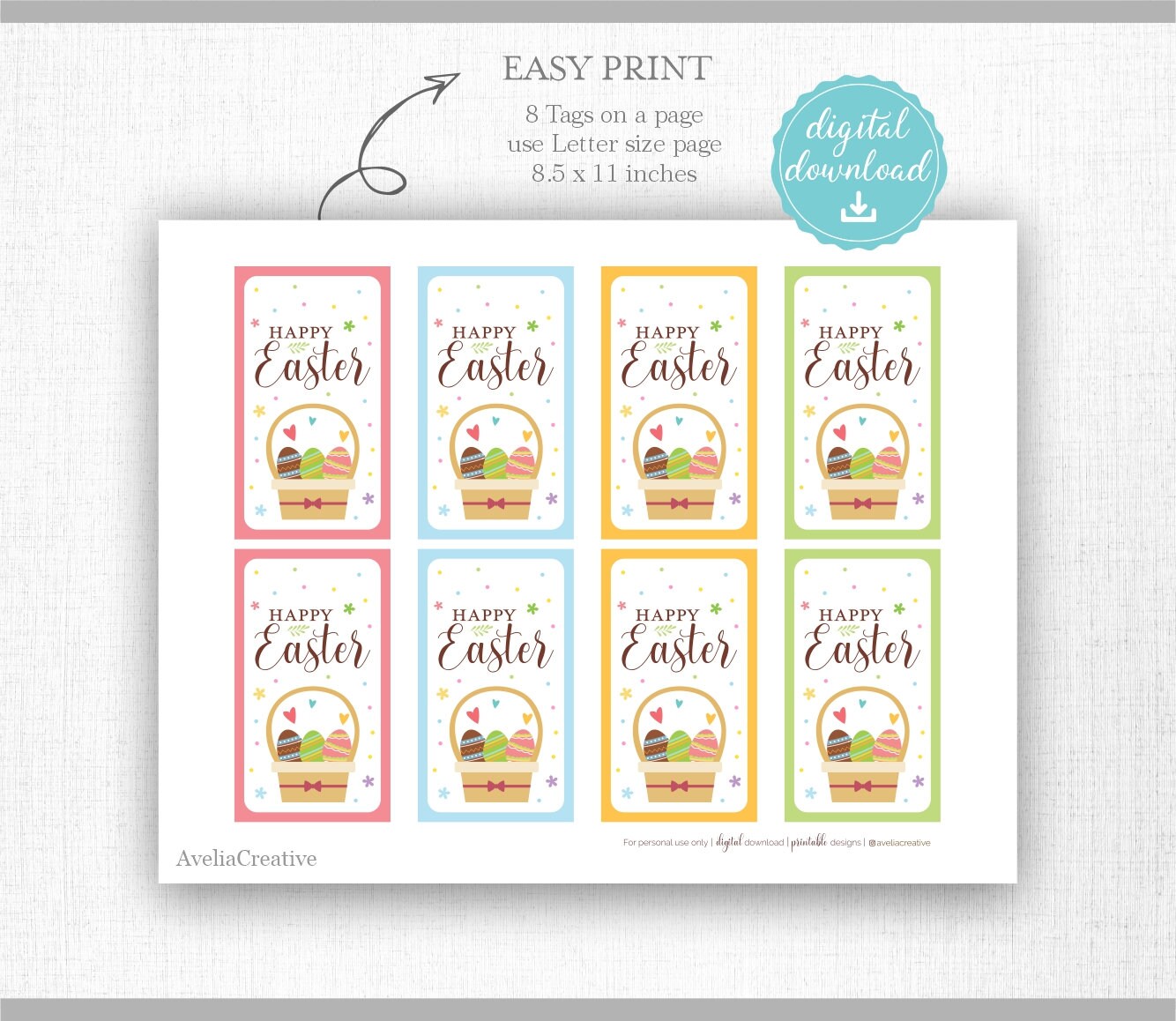 Happy Easter Gift Tags, Instant Download, Printable Tags Happy Easter ...