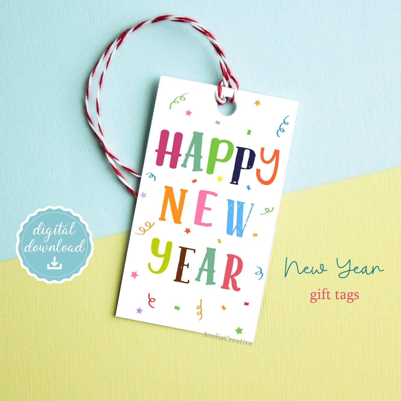 Happy New Year Gift Tags, Instant Download, Printable New Year Tags ...