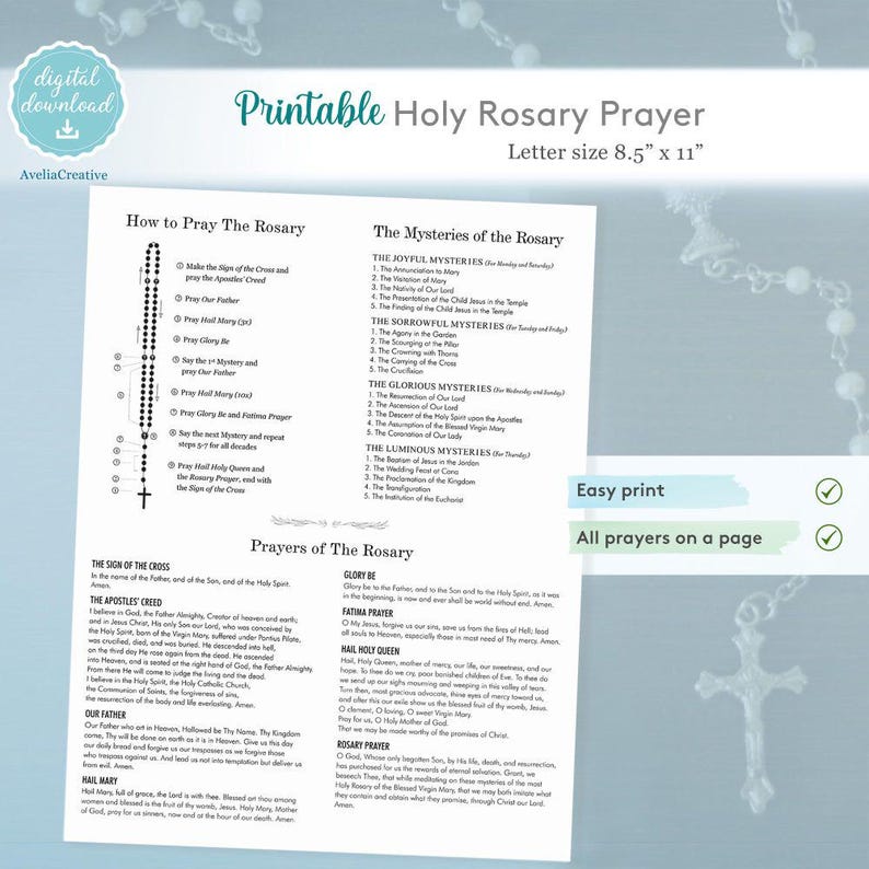 Rosary Prayer Guide, How to Pray the Rosary, Instant Download, Rosary ...