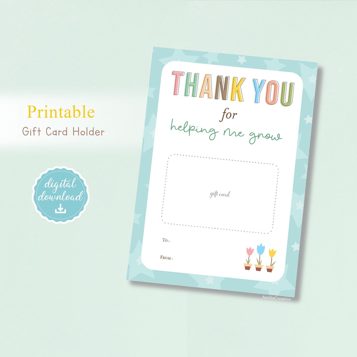 Thank You for Helping Me Grow Printable Gift Card Holder - Etsy Canada