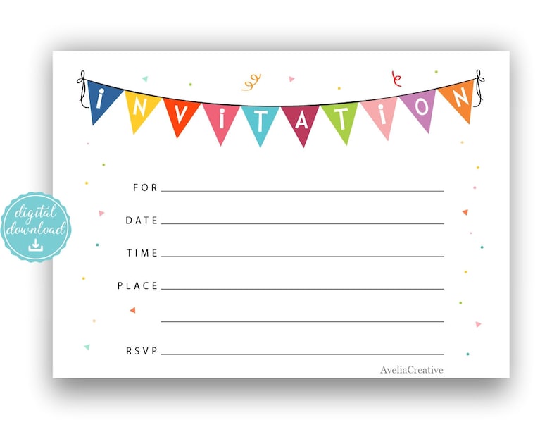 Party Blank Invitation, Instant Download, Fill-in Invite, Printable ...