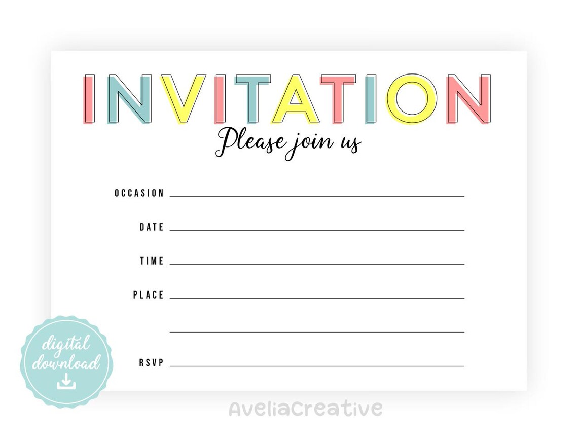 Invitation Please Join Us Blank Invitation, Instant Download, Fill-in ...