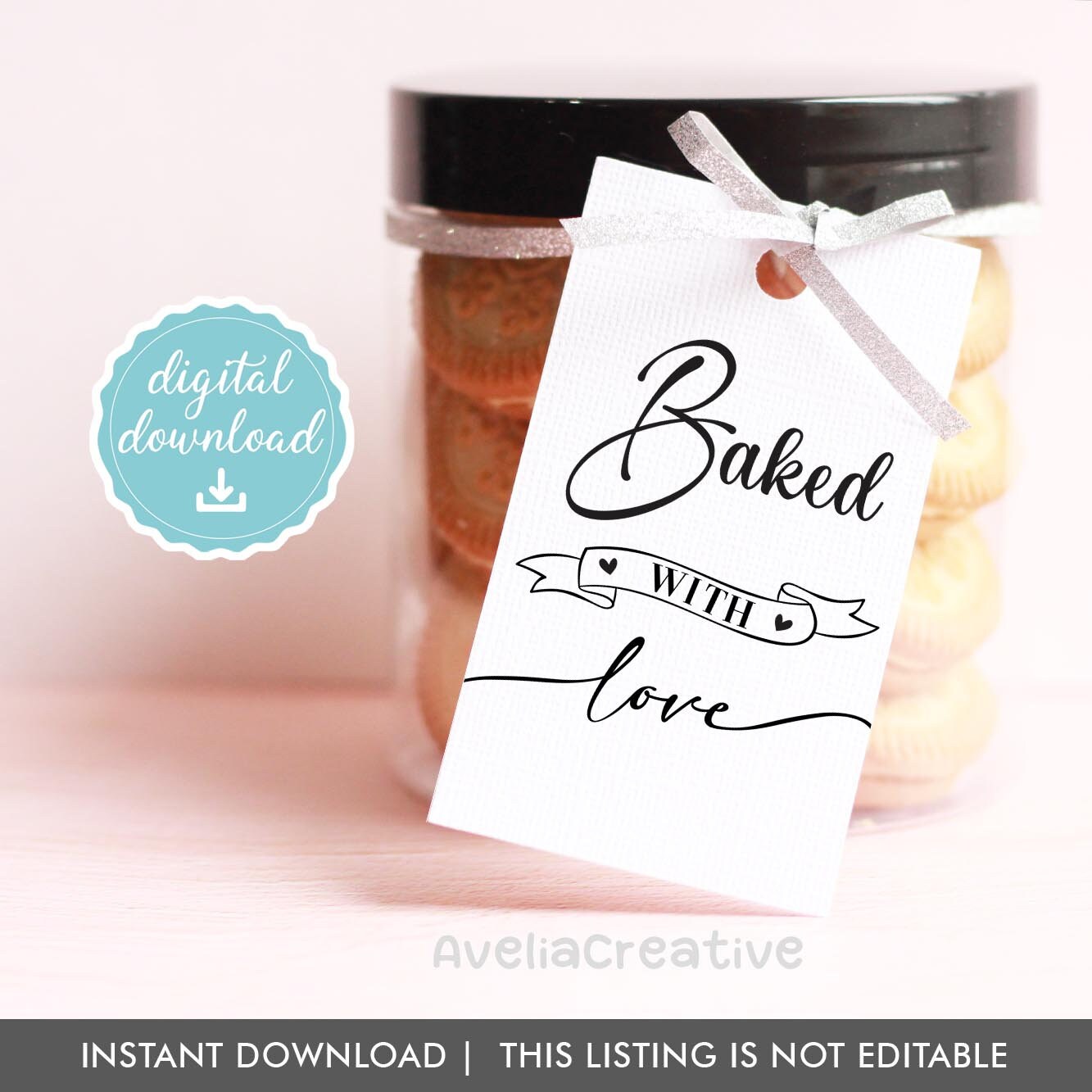 Printable Cookie Tags, Instant Download, Baked With Love Black and ...