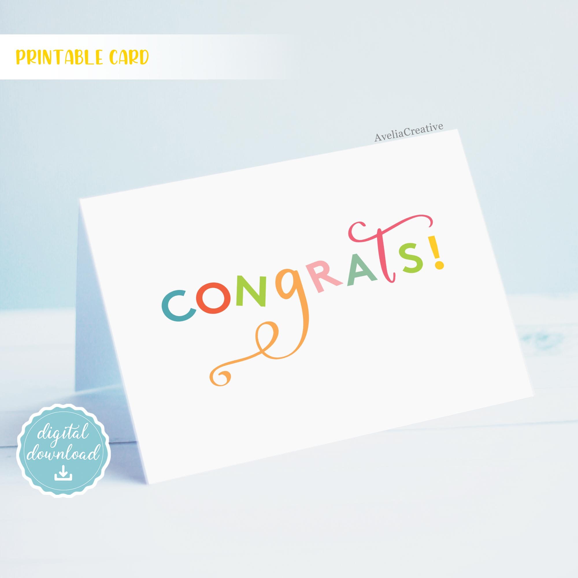 Congratulations Printable Card, Instant Download, Congrats Blank Card ...