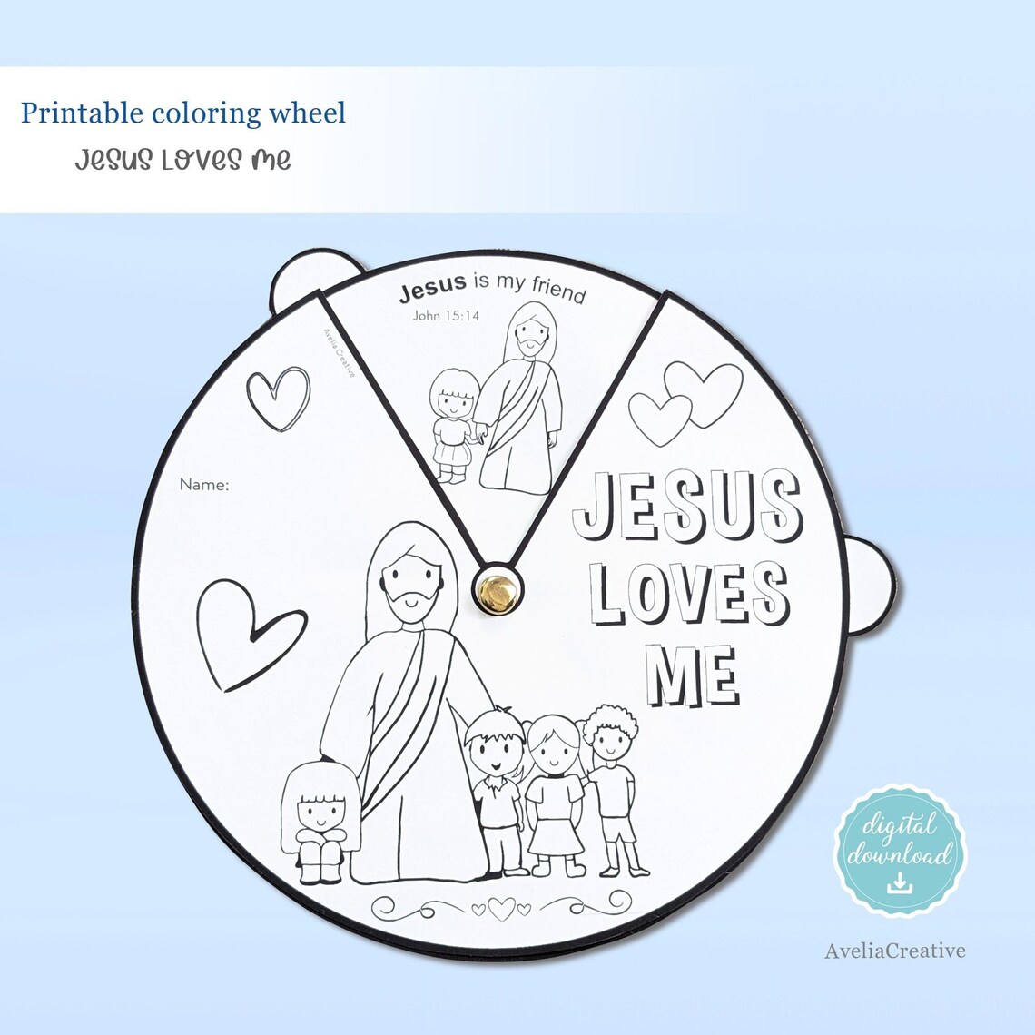 Jesus Loves Me Printable Coloring Wheel, Instant Download, Kids Bible ...