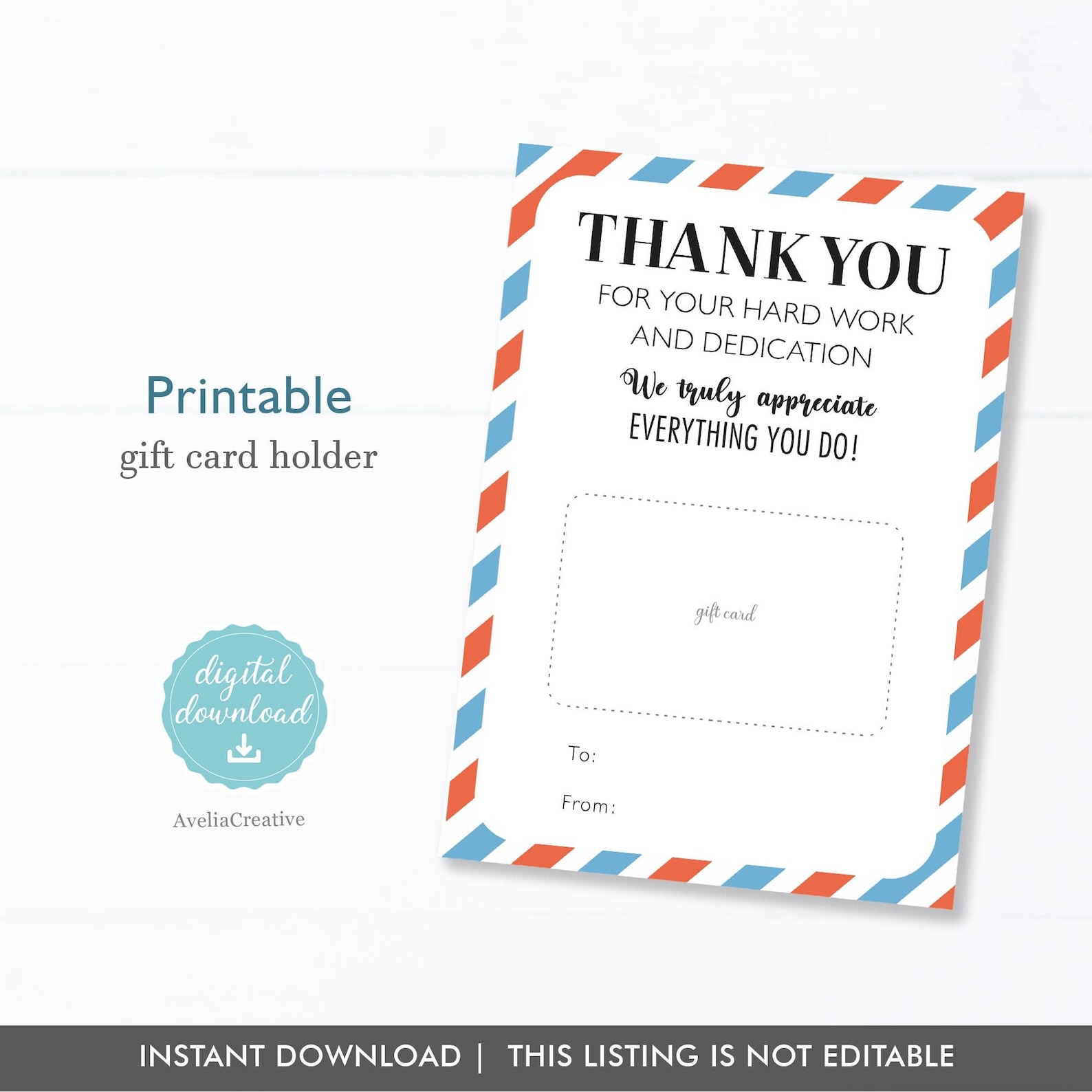 Staff Appreciation Printable Gift Card Holder, Instant Download, Thank ...