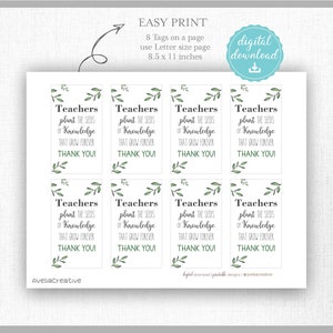 Teacher Appreciation Gift Tags Instant Download Teacher - Etsy