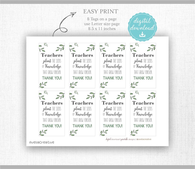 Teacher Appreciation Gift Tags Instant Download Teacher - Etsy