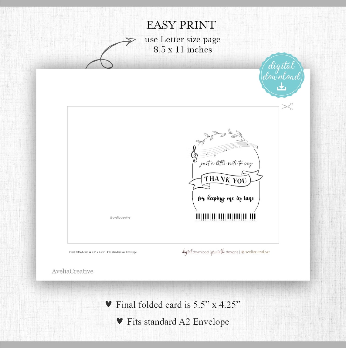 Music Teacher Printable Card, Instant Download, Thank You for Keeping ...
