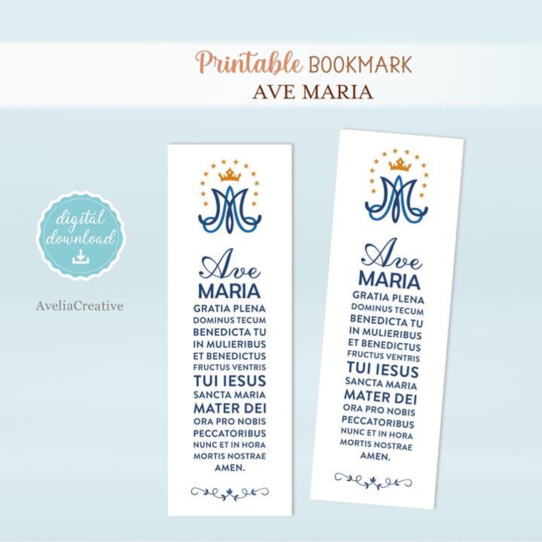 Ave Maria Printable Bookmark, Instant Download, Catholic Prayer, Hail ...