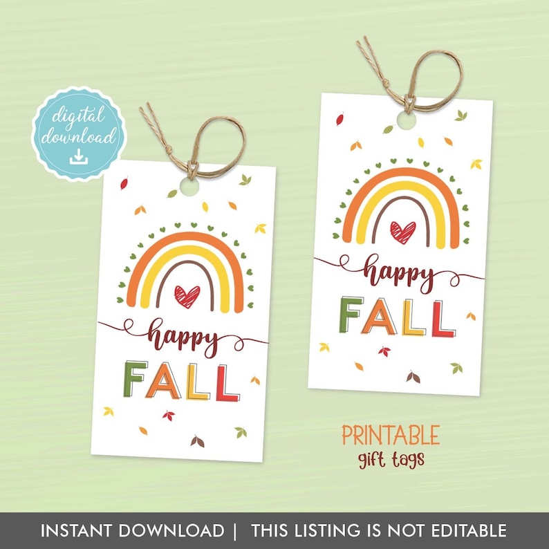 Printable Fall Gift Tags, Instant Download, Happy Fall Gift Tags, Hello ...