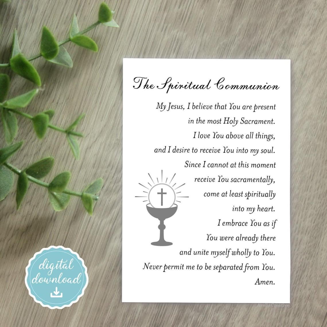 Printable Card the Spiritual Communion Prayer, Instant Download ...