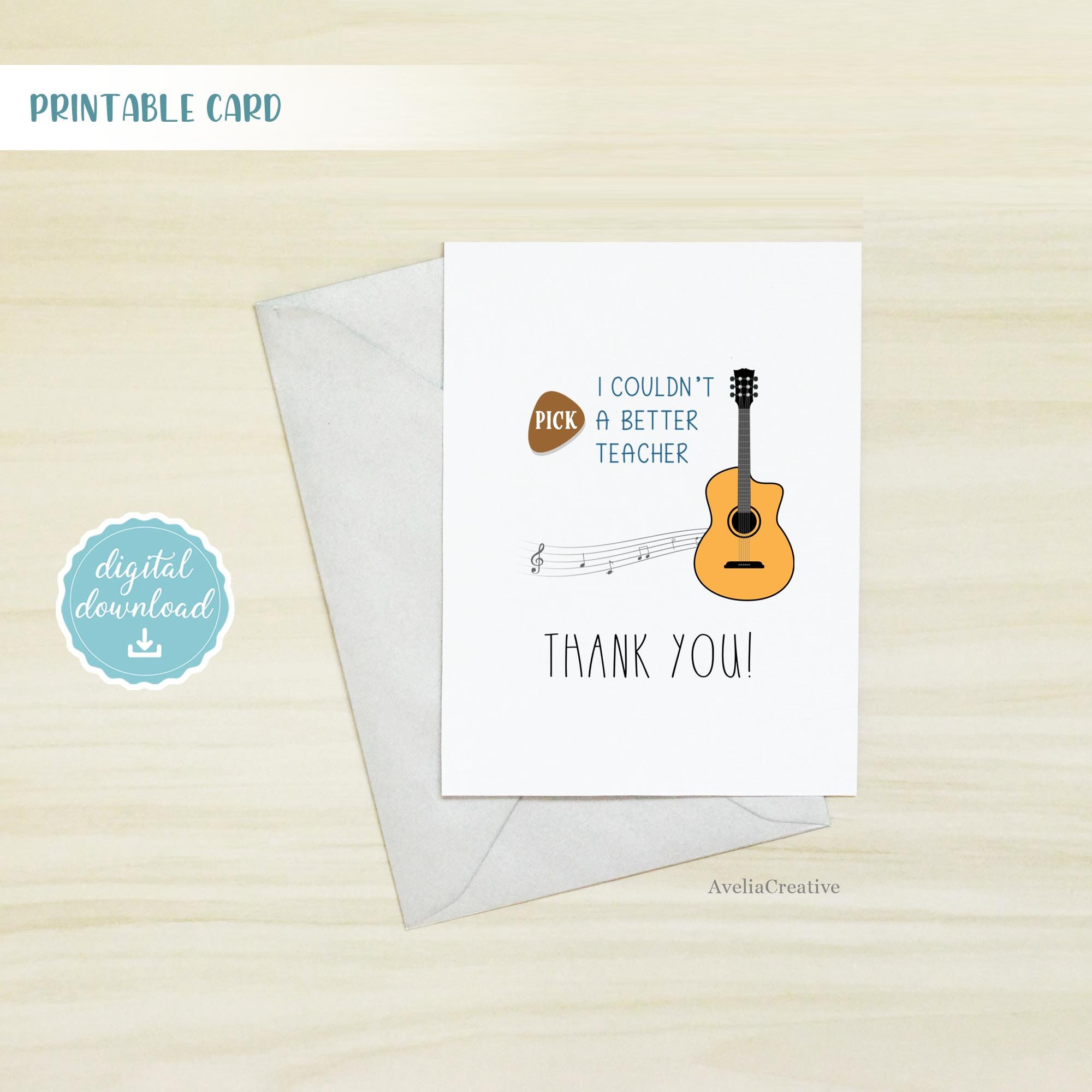 Guitar Teacher Printable Card, Instant Download, I Couldn't Pick a ...