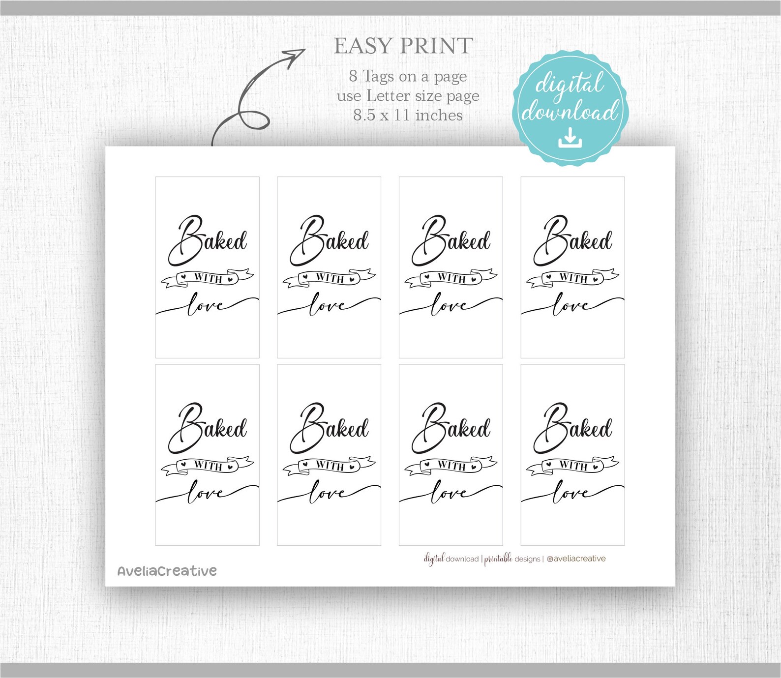 Printable Cookie Tags, Instant Download, Baked With Love Hang Tags ...