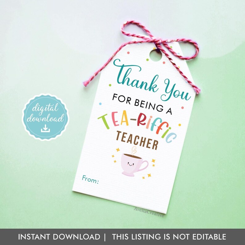 Thank You for Being a Teariffic Teacher Gift Tag, Instant Download ...