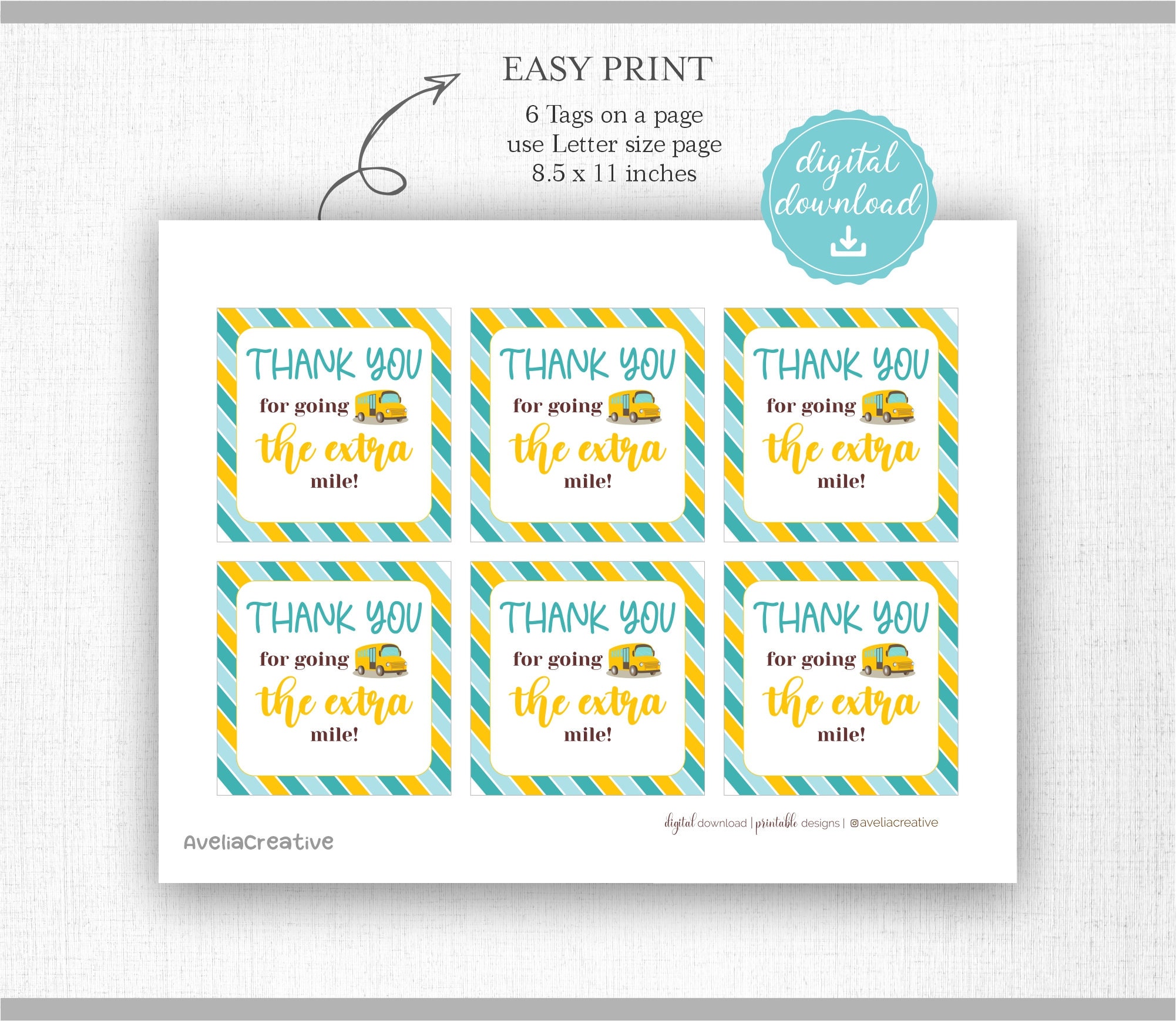 Bus Driver Gift Tags, Instant Download, Thank You Tags 3x3, Printable ...