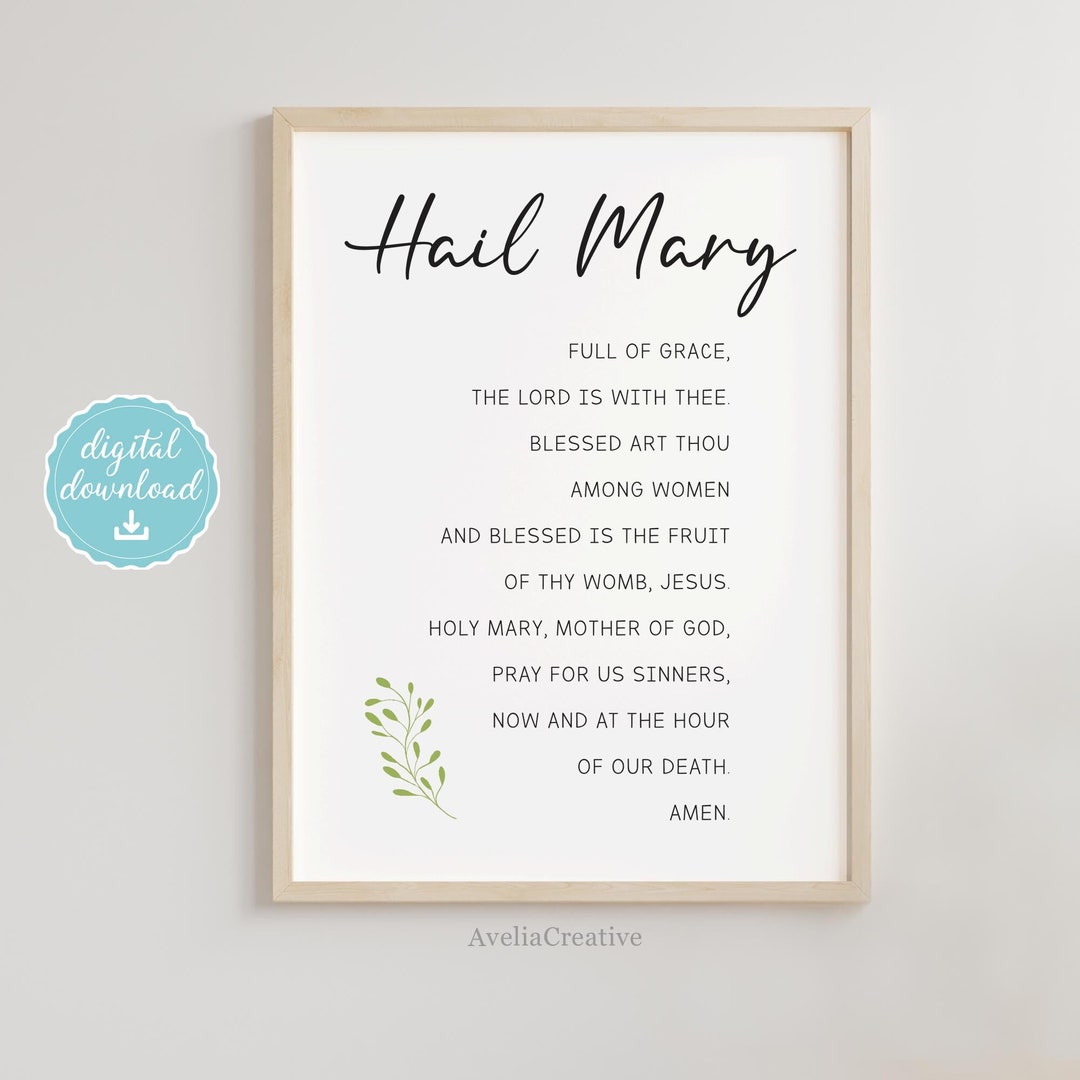 Hail Mary Wall Art, Instant Download, Catholic Prayer Printable Art ...
