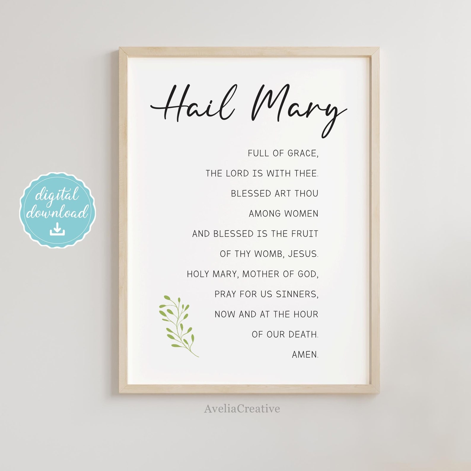 Hail Mary Wall Art, Instant Download, Catholic Prayer Printable Art ...