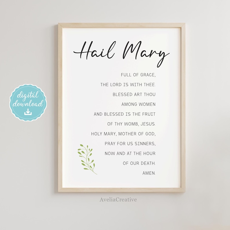 Hail Mary Wall Art, Instant Download, Catholic Prayer Printable Art ...