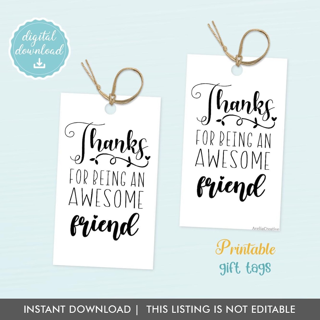 Thanks for Being an Awesome Friend Printable Gift Tags, Instant ...
