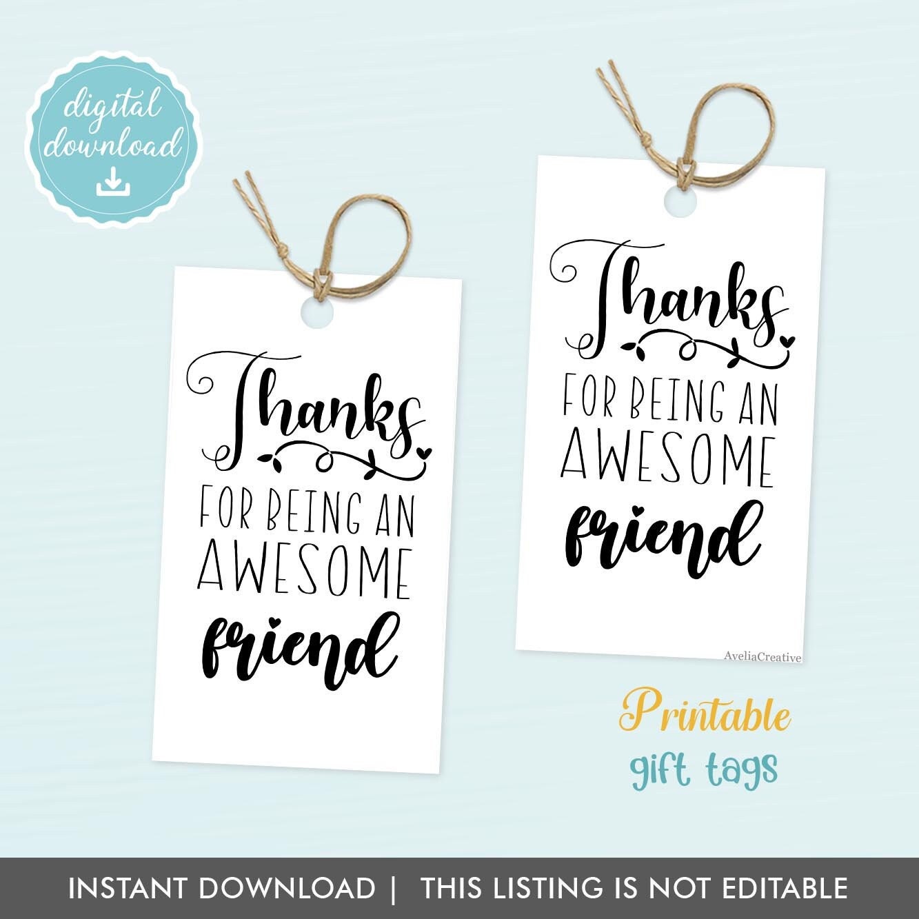 Thanks for Being an Awesome Friend Printable Gift Tags, Instant ...