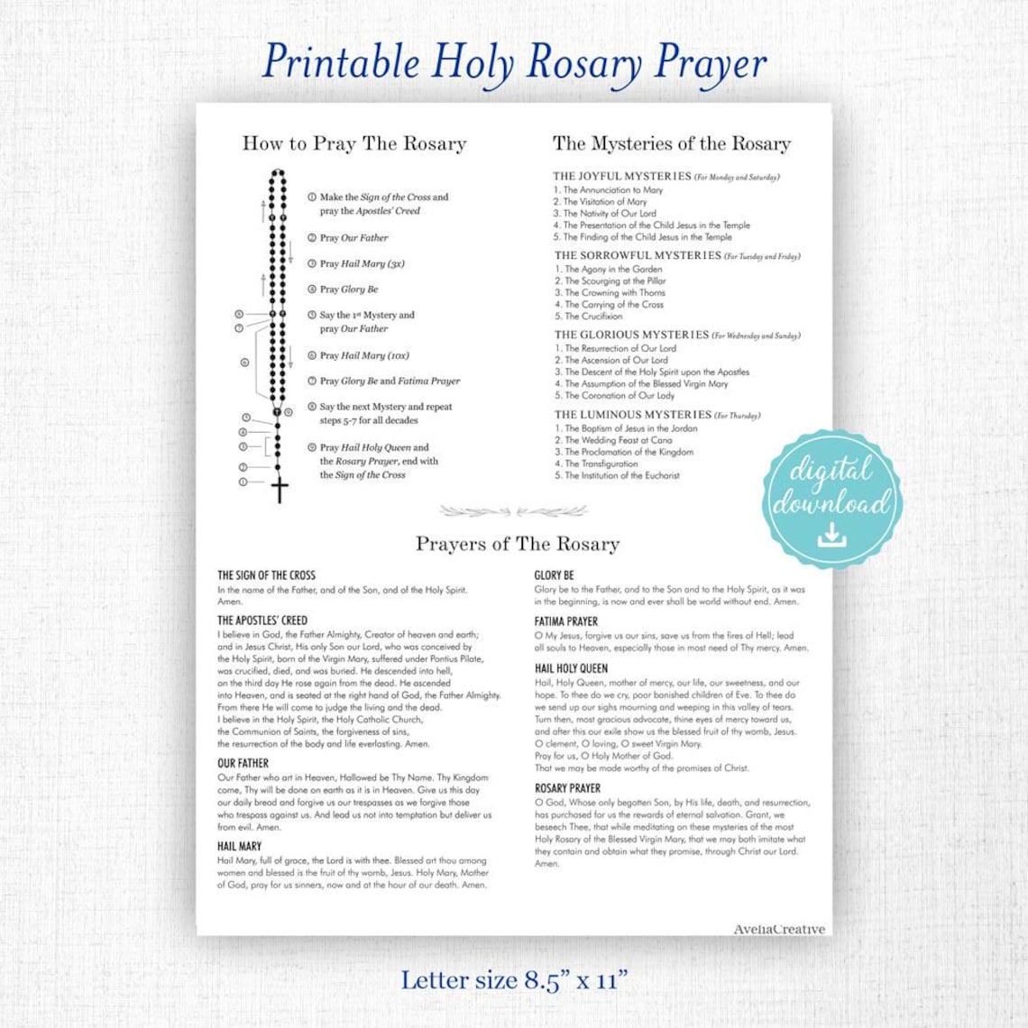 How to Pray the Rosary, Instant Download, Rosary Printable Pdf ...