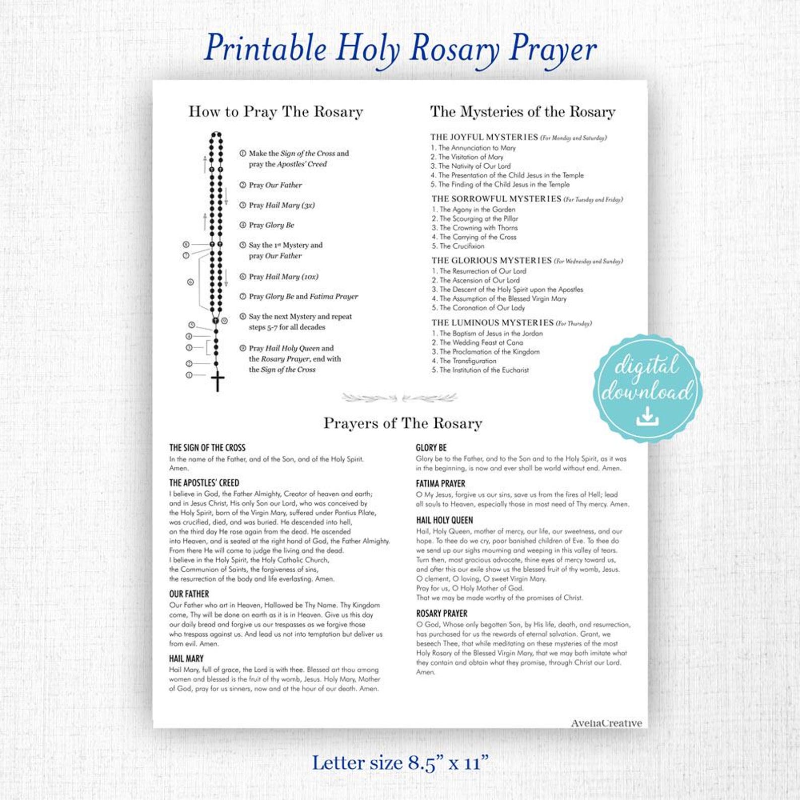 How to Pray the Rosary, Instant Download, Rosary Printable Pdf ...